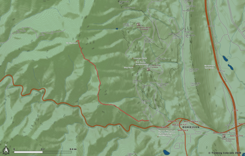 Mt Morrison towers over Red Rocks Ampitheater in Red Rocks Park.